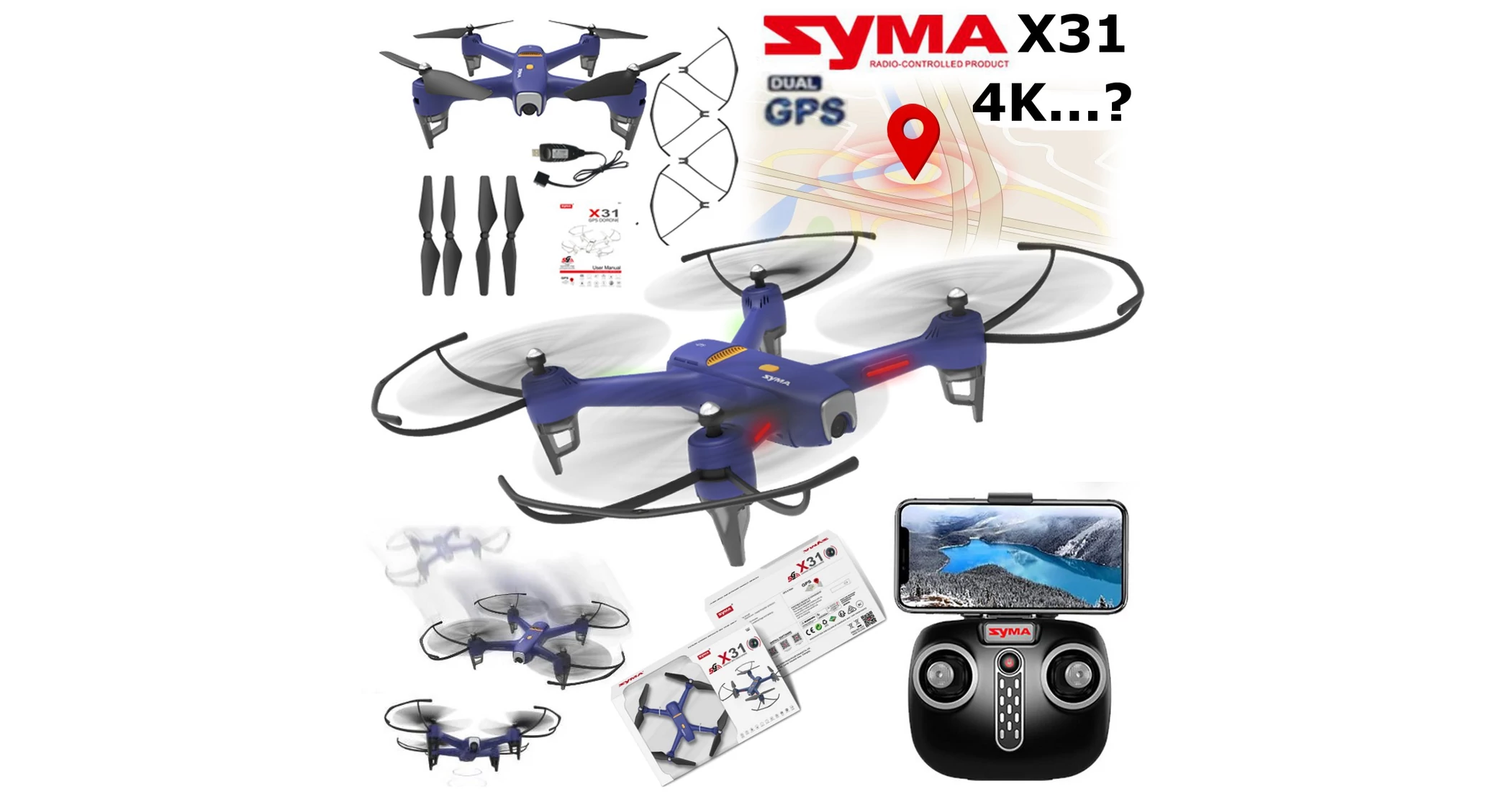 SYMA X31 GPS, 4K, dönthető kamerás, gesztus vezérléses, optikai szenzoros, drón szett. - Drónok ...