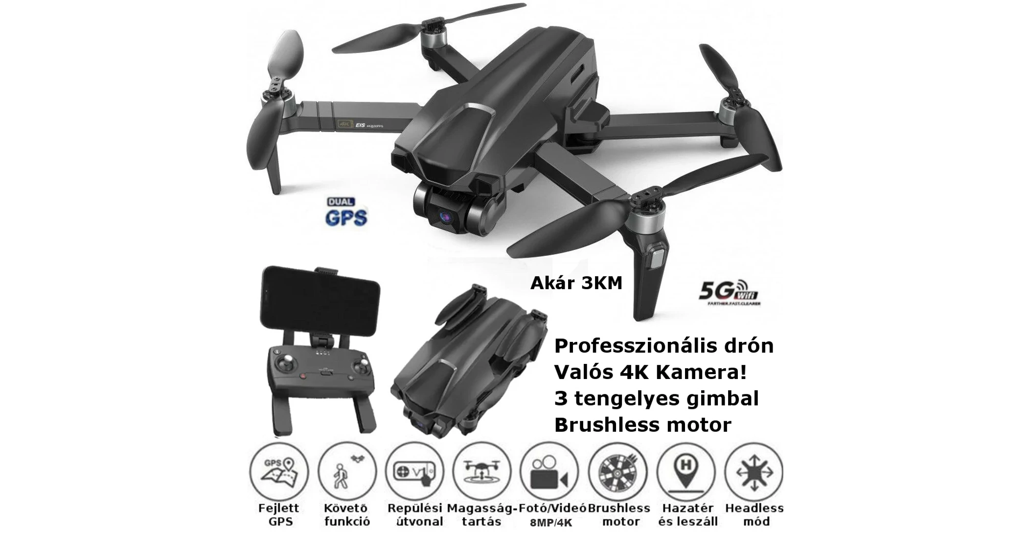 MJX Bugs BUGS 18 PRO brushless motoros, GPS drón 28 perc rep idő, 5G 4K. WIFI FPV dönthető ...